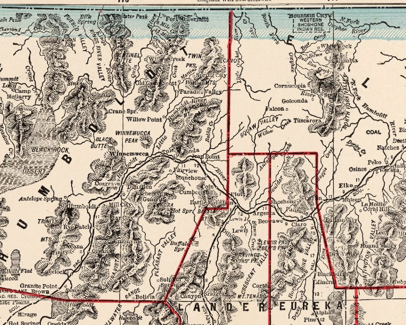 Old map of Nevada Historical map restored fine print | Etsy