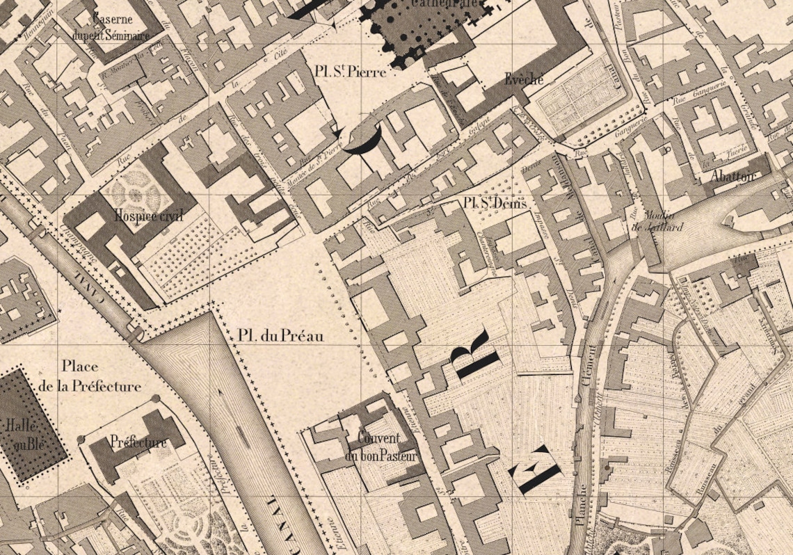 Antique Map of Troyes - Old City Plan, Large Detailed Map of Troyes ...