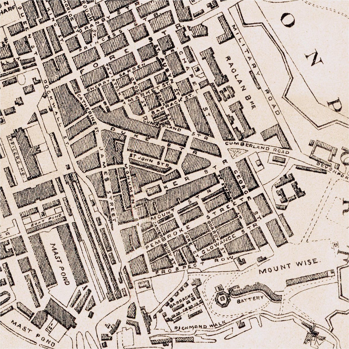 Map of Plymouth, Devonport, Stonehouse, Stoke, Morice Town and Ford ...