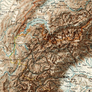 The Alps, Old Map From 1854 With a Shaded Relief Effect, Wonderful ...
