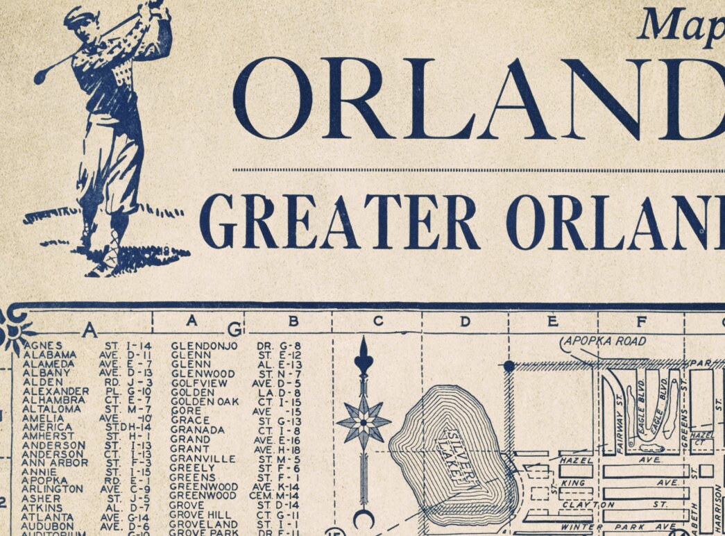 Orlando Map Vintage Map of Greater Orlando Old City Plan in - Etsy