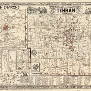 Tehran Map - Vintage Map of Teheran Fine Print, Available on Canvas or ...