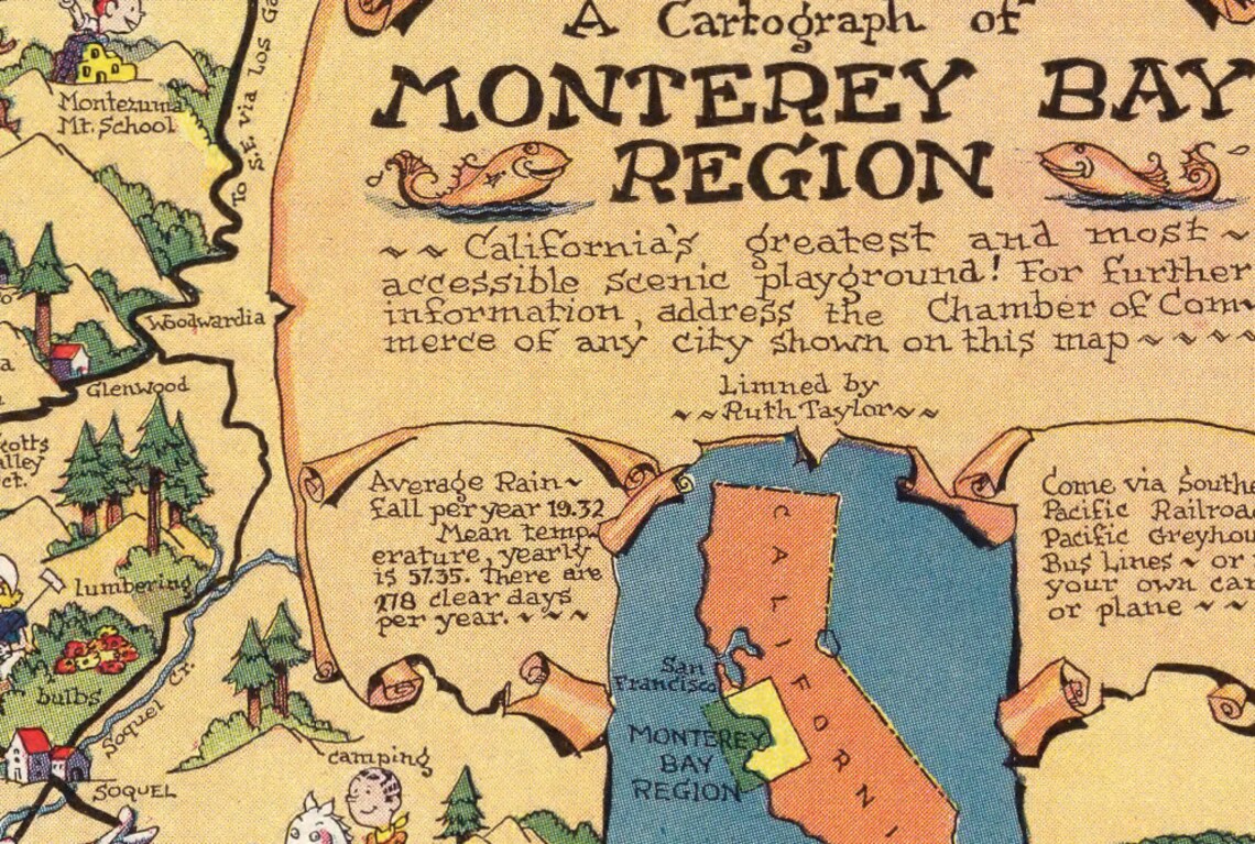 Monterey Bay Vintage Map Pictorial Map of Monterey Bay | Etsy
