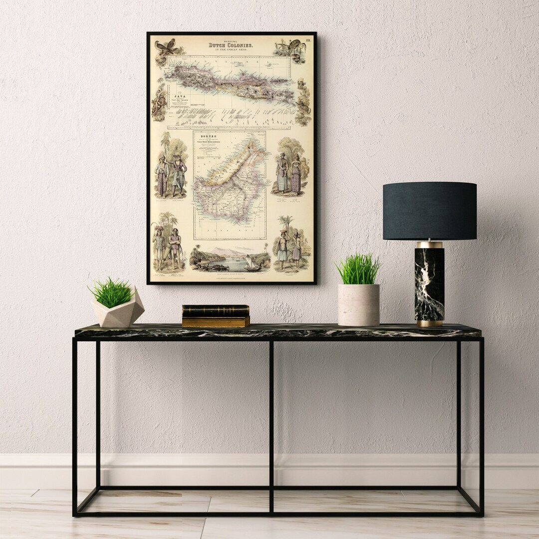 Decorative Map of Java and Borneo Illustrated Map Print on Paper or ...