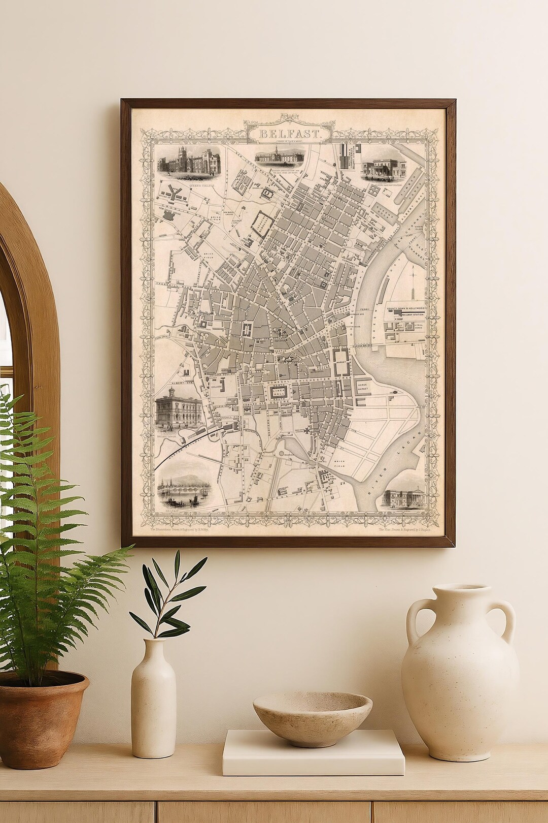 Antique Belfast Map | 19th Century City Plan With Landmark ...
