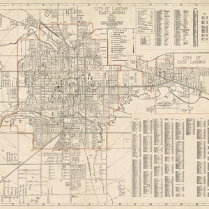 Lansing and East Lansing Old Map - Large City Plan Restored ...