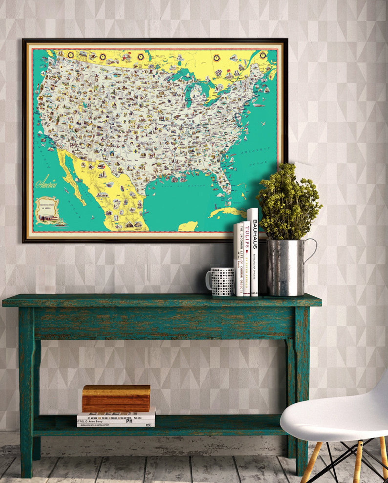 US Map Pictorial Map of US US Wall Map Fine Print - Etsy
