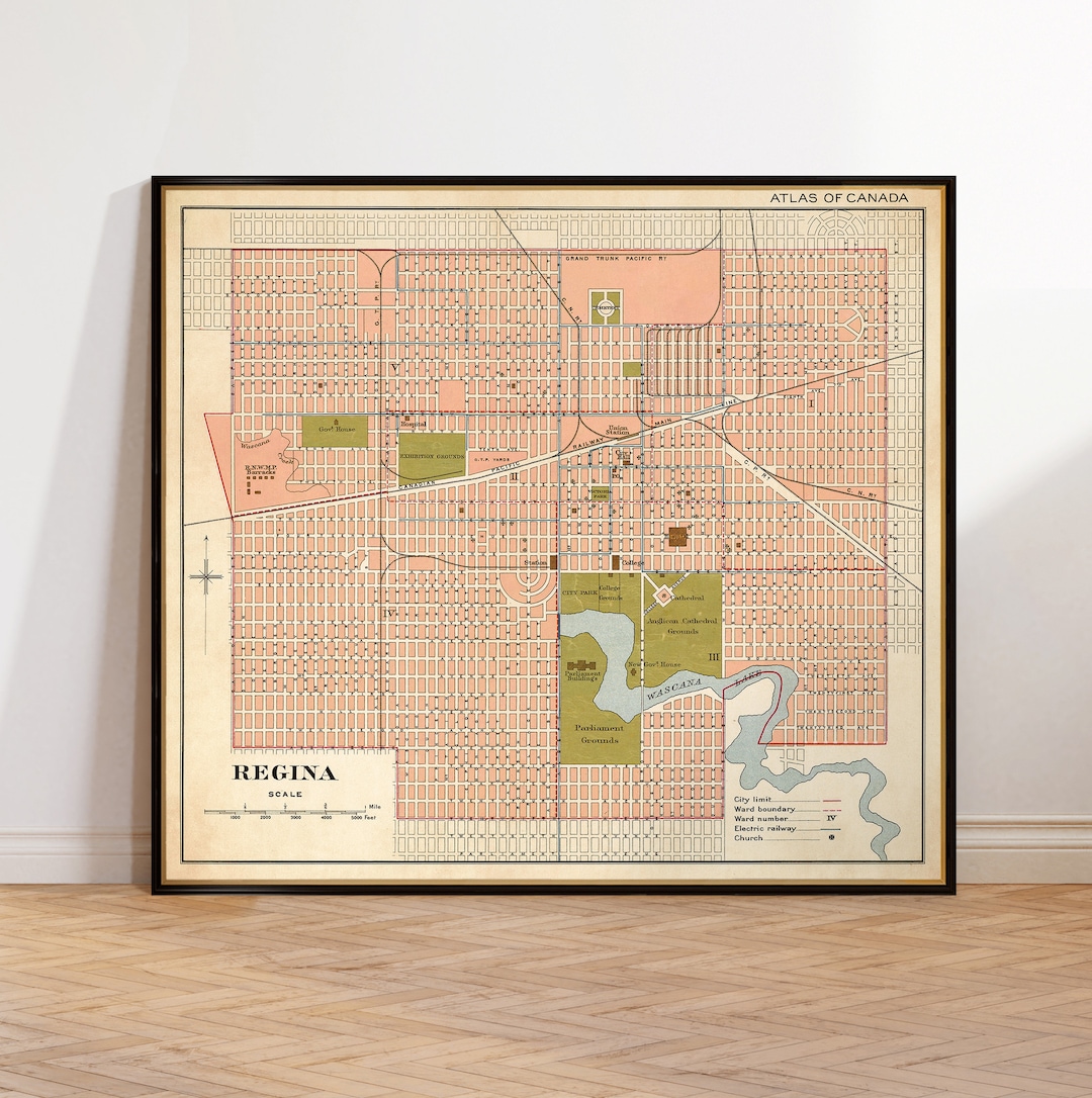 Old Map of Regina, Vintage City Plan, Wall Map, House Decoration Idea ...