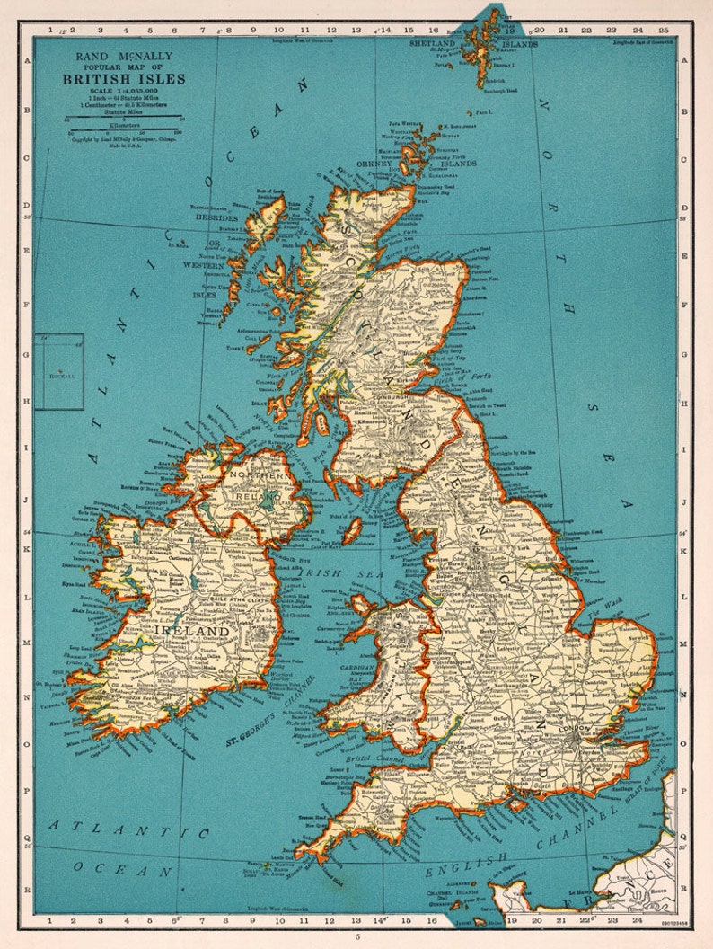 Vintage Map of British Isles Archival Print on Matte Paper - Etsy