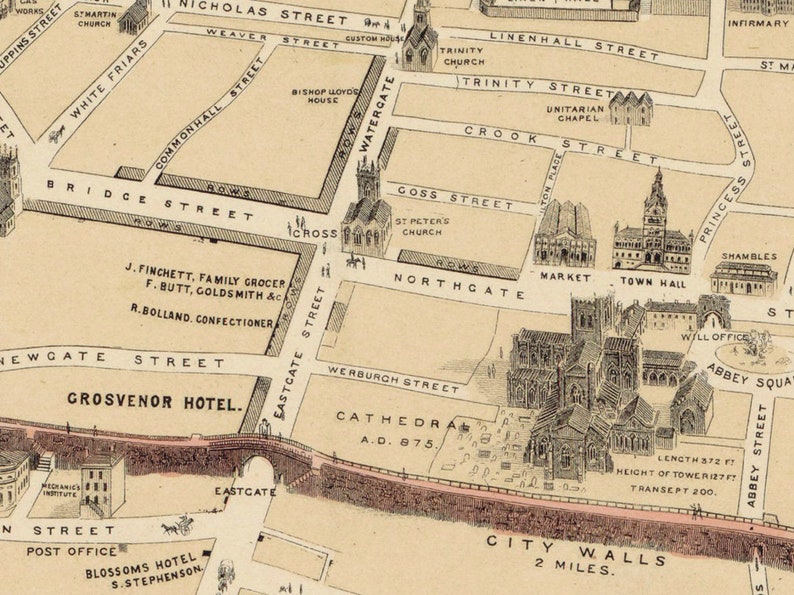 Chester Map Illustrated Old Map of Chester Available on - Etsy