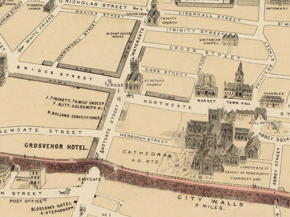 Chester Map Illustrated Old Map of Chester Available on - Etsy Ireland