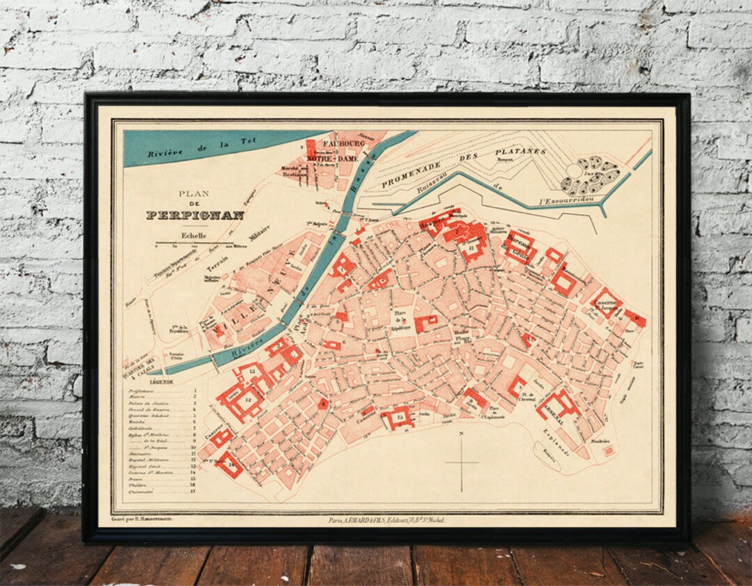 Perpignan Map - Old City Map Print - Plan De La Ville De Perpignan ...