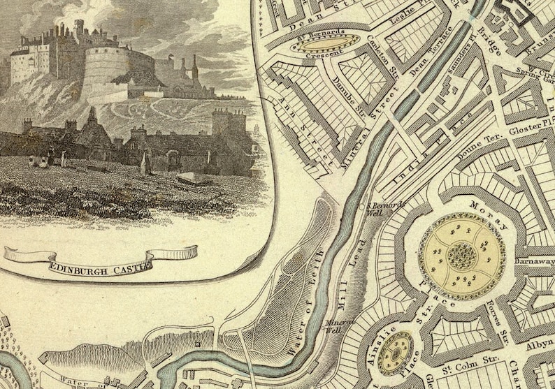 Vintage Map of Edinburgh, Old City Map From 1843, Auld Reekie ...