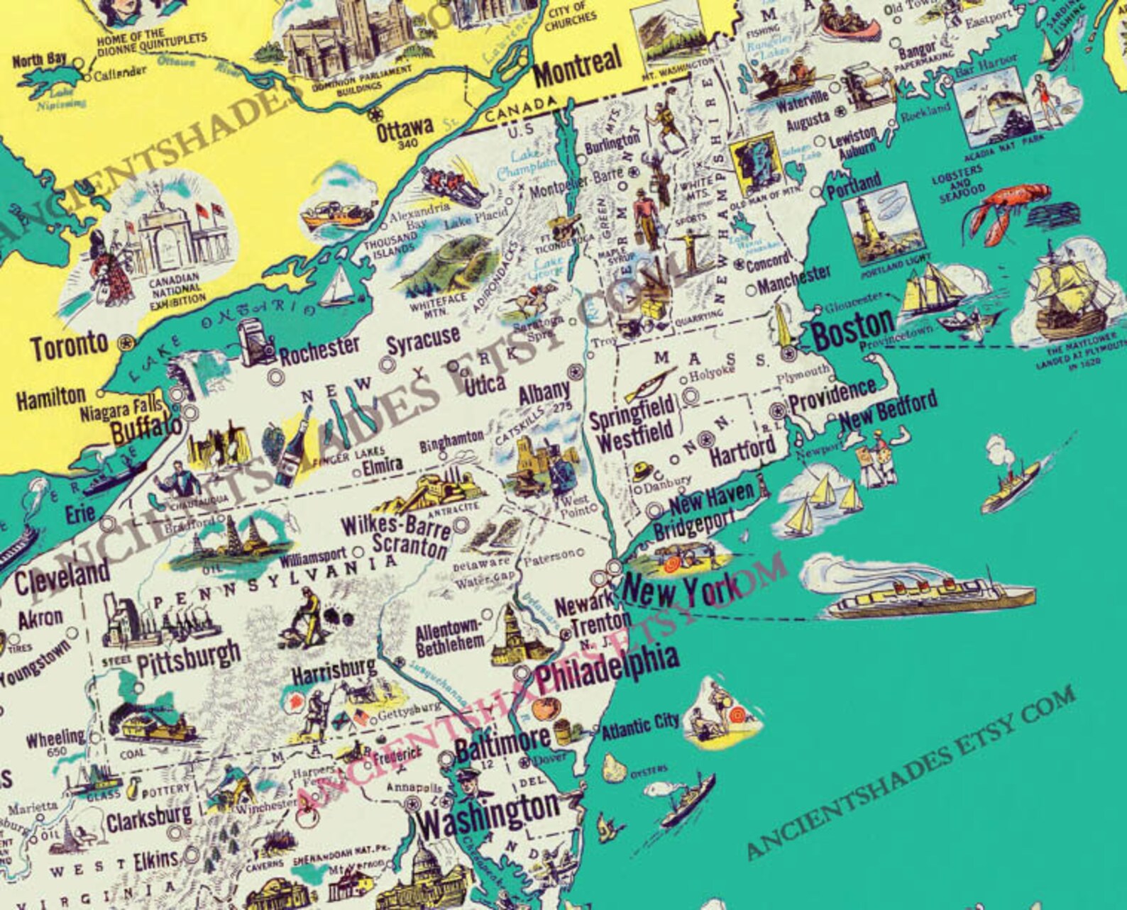 US Map Pictorial Map of US US Wall Map Fine Print - Etsy