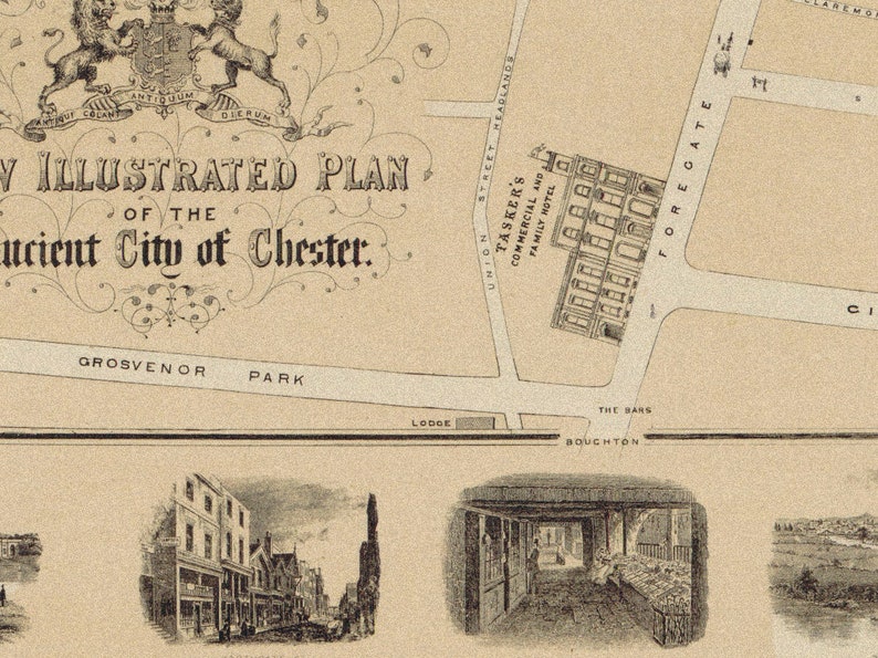 Chester Map Illustrated Old Map of Chester Available on - Etsy