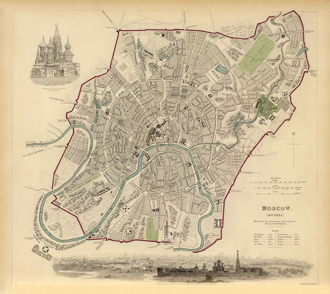 Moscow Map Old Map of Moscow Print Vintage Map | Etsy