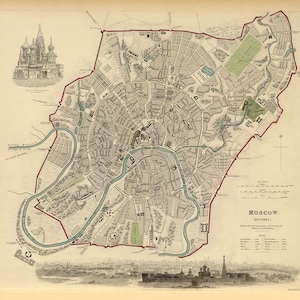 Moscow Map Old Map of Moscow Print Vintage Map - Etsy