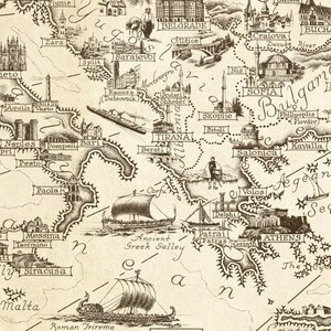 Pictorial Map of Europe - Vintage Map in Sepia Tones - Large Map for ...