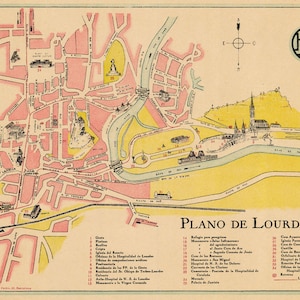 Map of Lourdes, Retro Style Map, Wall Art Print - Etsy