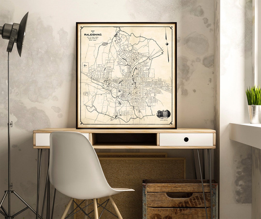 Raleigh Map - Old Map of Raleigh From 1928, Fine Print on Paper or ...