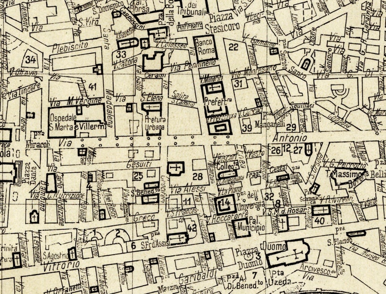 Catania Map Old Map of Catania Archival Print Available - Etsy