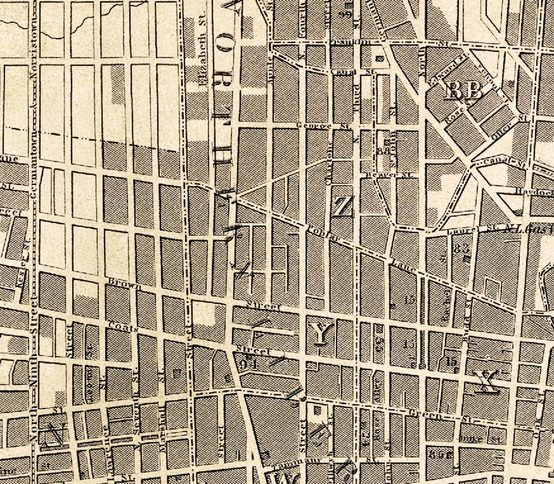 Wonderful Old Map of Philadelphia in Sepia Tones - Wall Map Print on ...