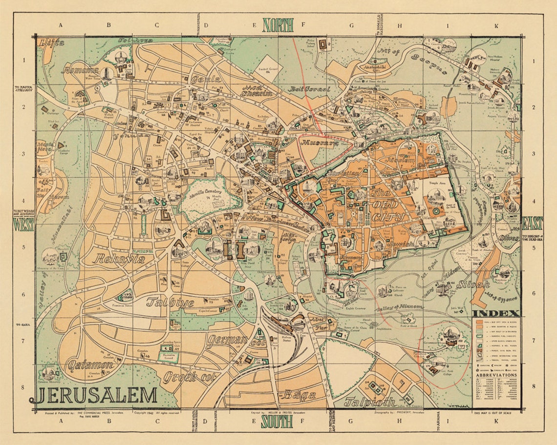 Vintage Map of Jerusalem Old City Plan From 1942 Fine - Etsy