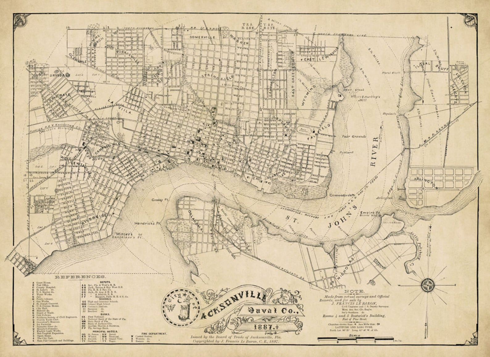Jacksonville Map Old Map of Jacksonville FL Fine - Etsy