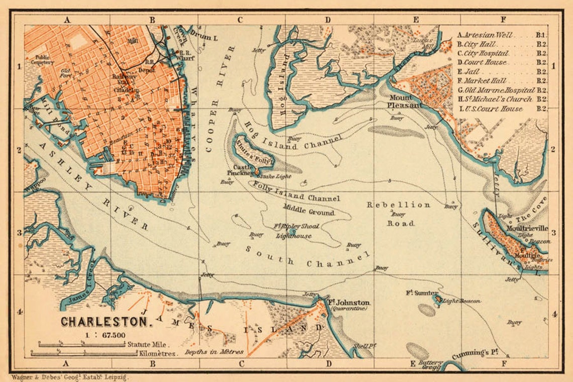 Map of Charleston Wonderfull Map of Charleston Archival - Etsy