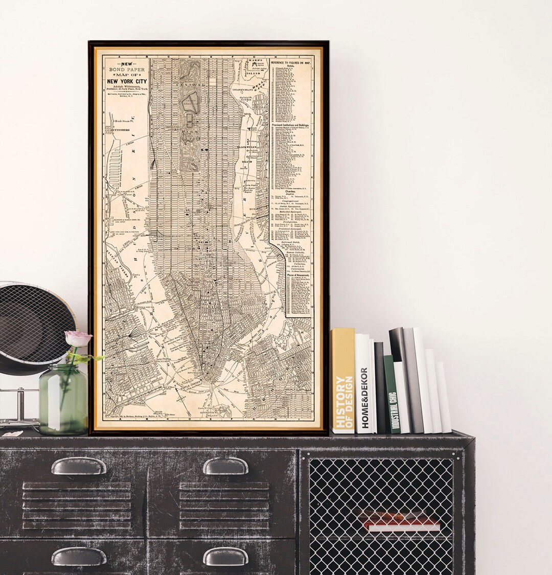 Map of New York City With a Wondeful Antique Patina - Large Map of NYC ...