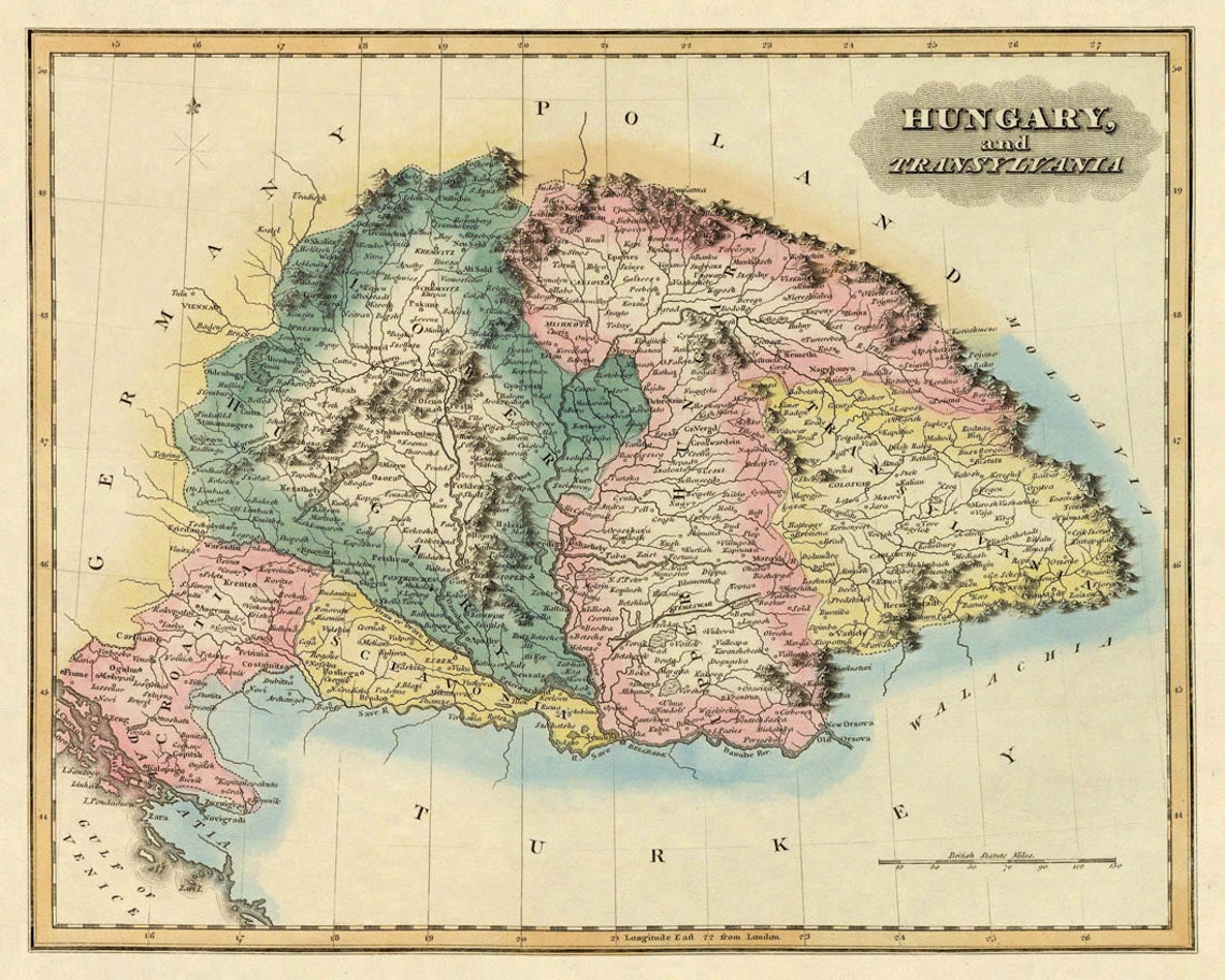 Hungary Map Transilvanya Map Old Map Restored Historical | Etsy Canada