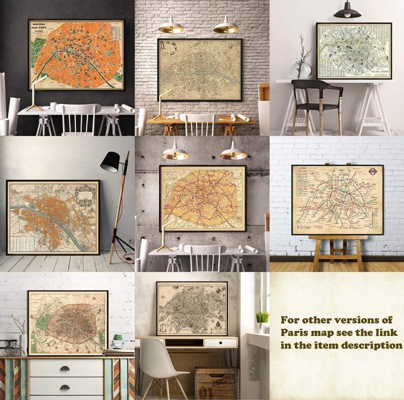 Map of Paris in 4 Panels Sectional Map of the City of Paris - Etsy