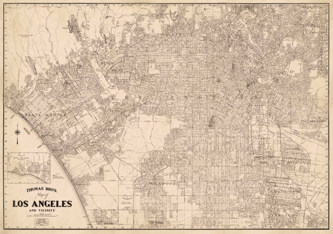 Map of Los Angeles - Large Wall Map - Los Angeles Map Fine Print on ...