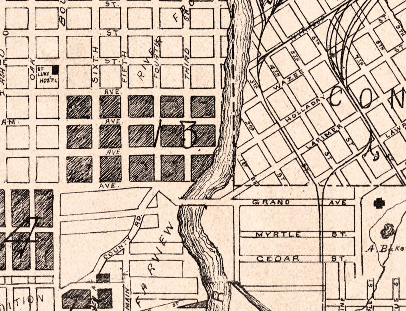 Map of Denver - Old City Plan Restored - Wall Map of Denver Archival ...