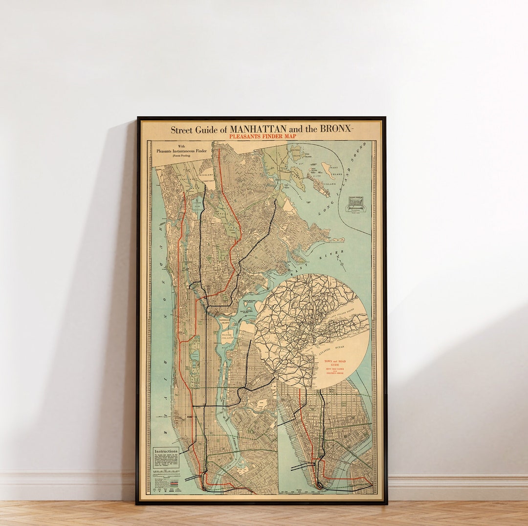 Street Guide of Manhattan and the Bronx, Old Map Restored, Large Wall ...