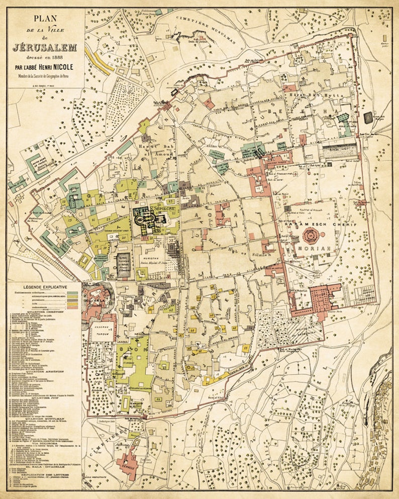 Mapa de Jerusalén Mapa histórico de Jerusalén Un antiguo - Etsy México