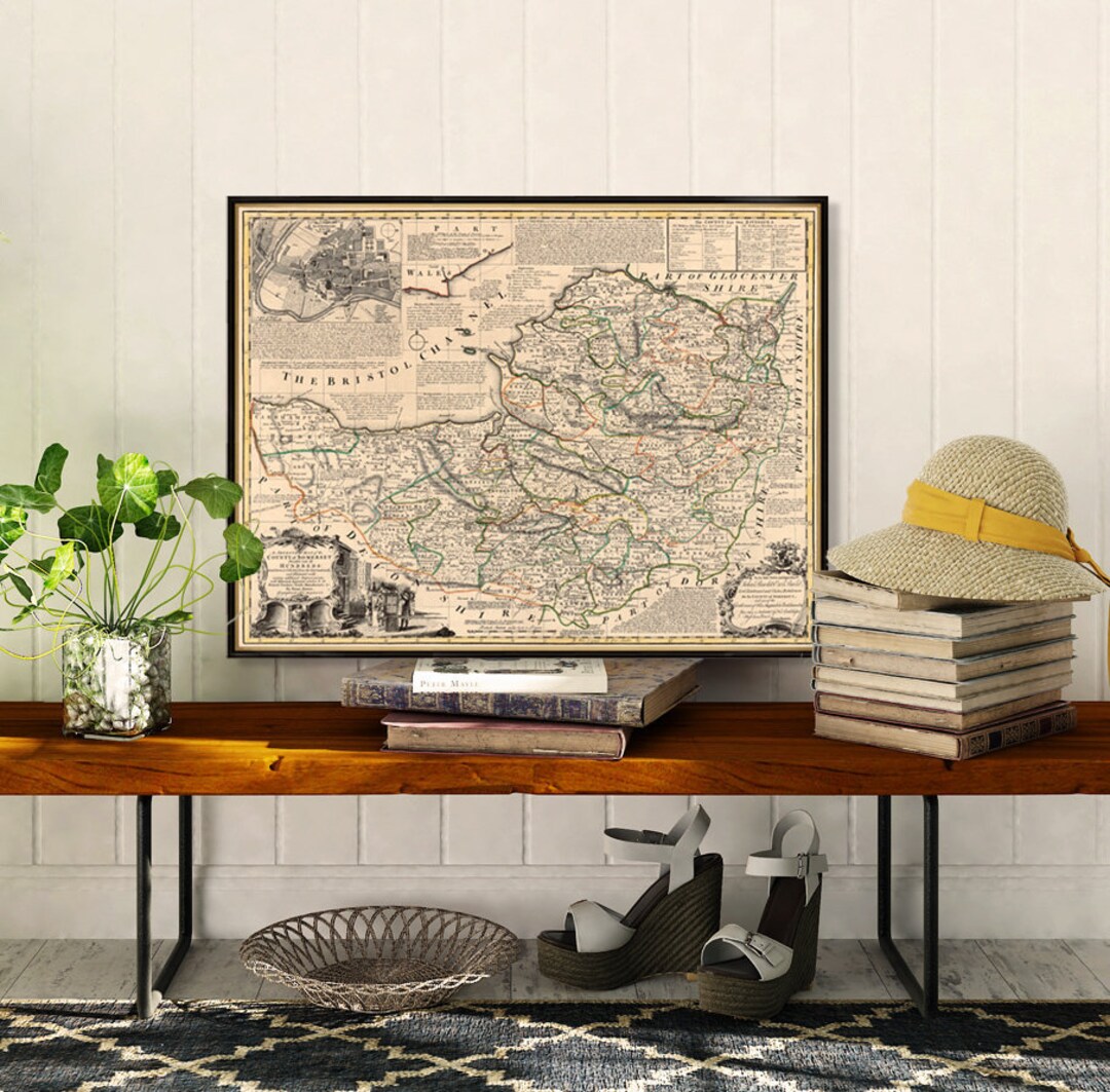 Map of Somerset County - Old Map of Somerset, Fine Print on Paper or ...