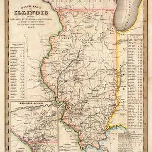 Old Map of Illinois - Fine Reproduction - Illinois Map Print on Paper ...