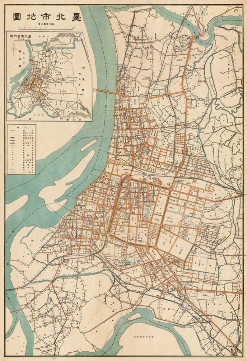 Vintage Map of Taipei large Wall Map Print Taipei Map From - Etsy Canada