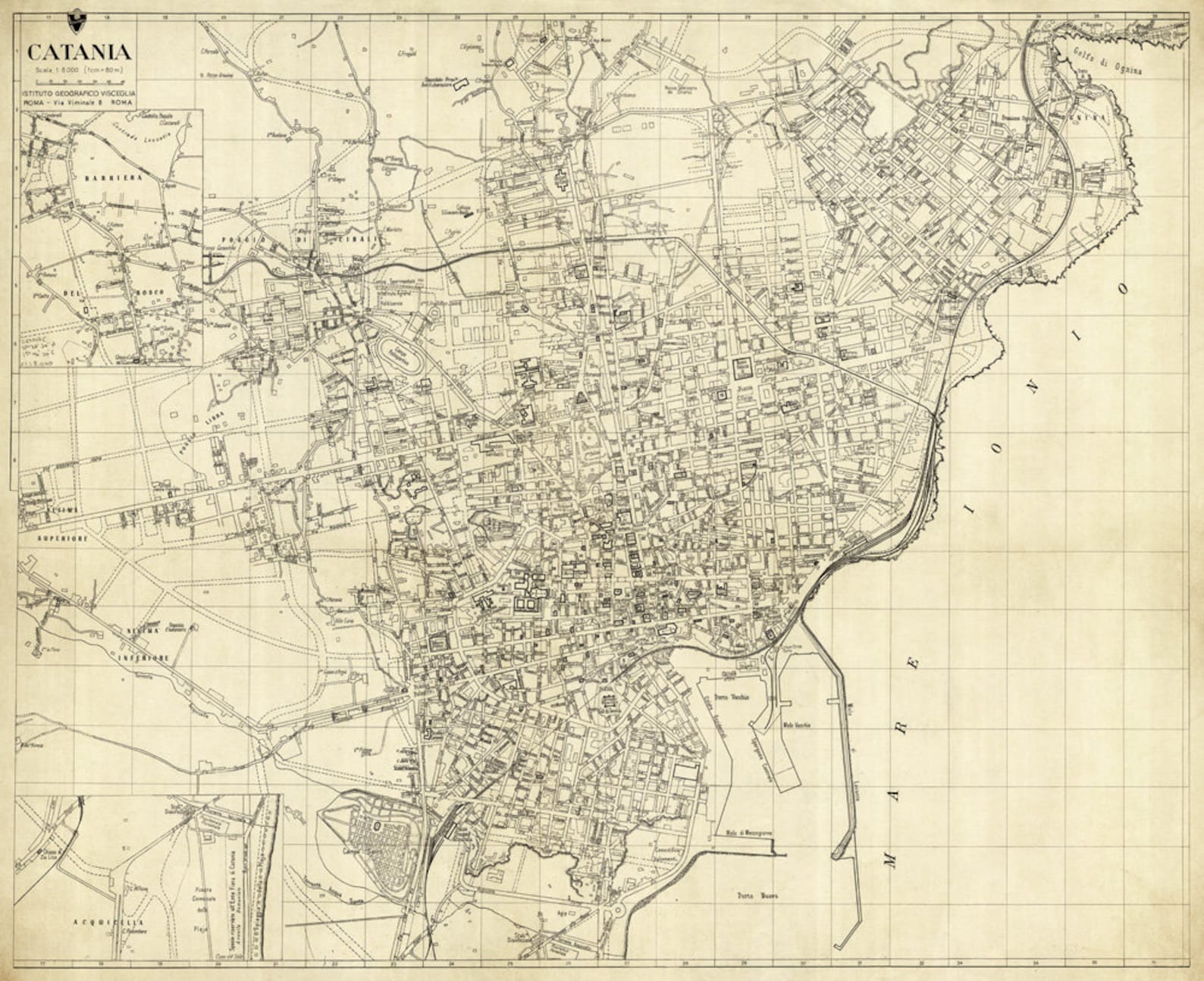 Catania Map Old Map of Catania Archival Print Available - Etsy