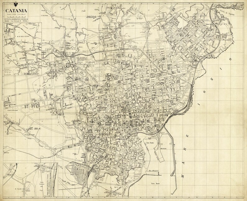 Catania Map Old Map of Catania Archival Print Available - Etsy