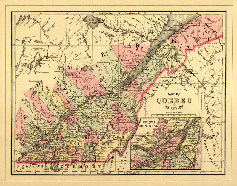 Quebec Map Vintage Map of Quebec canada Fine Print on | Etsy