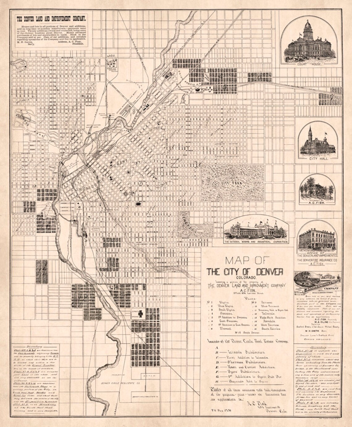 Map of Denver Old City Plan Restored Wall Map of Denver - Etsy