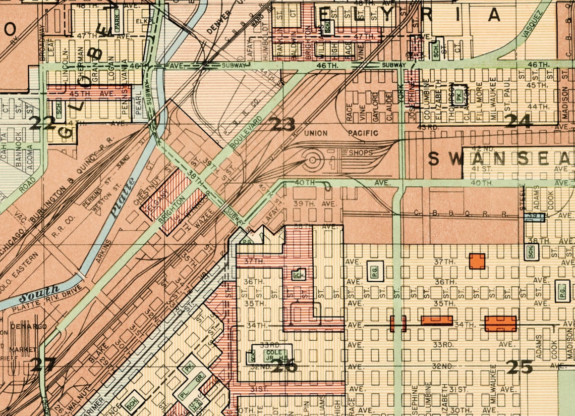 Commercial Map of Denver - Old City Map From 1933, Detailed Map, Wall ...