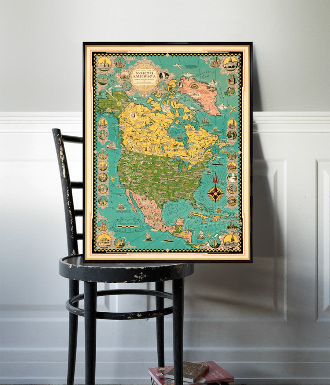 Pictorial Map of North America - Wall Map Giclee Print on Paper or ...
