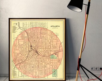 Atlanta Map Old Map of Atlanta From 1893 Fine Reproduction - Etsy