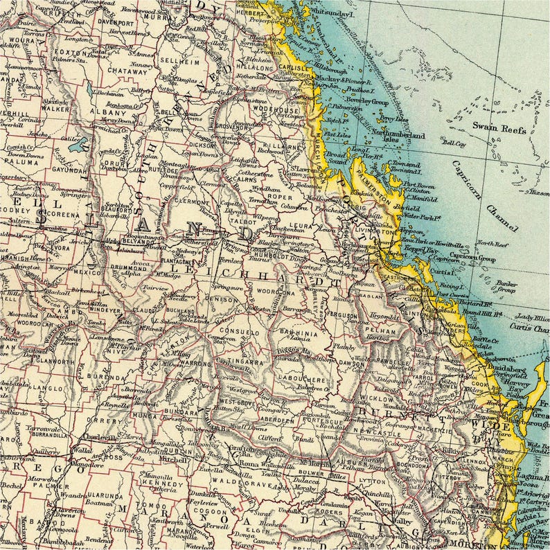 Eastern Australia Map - Old Map Archival Print on Paper or Canvas - Etsy