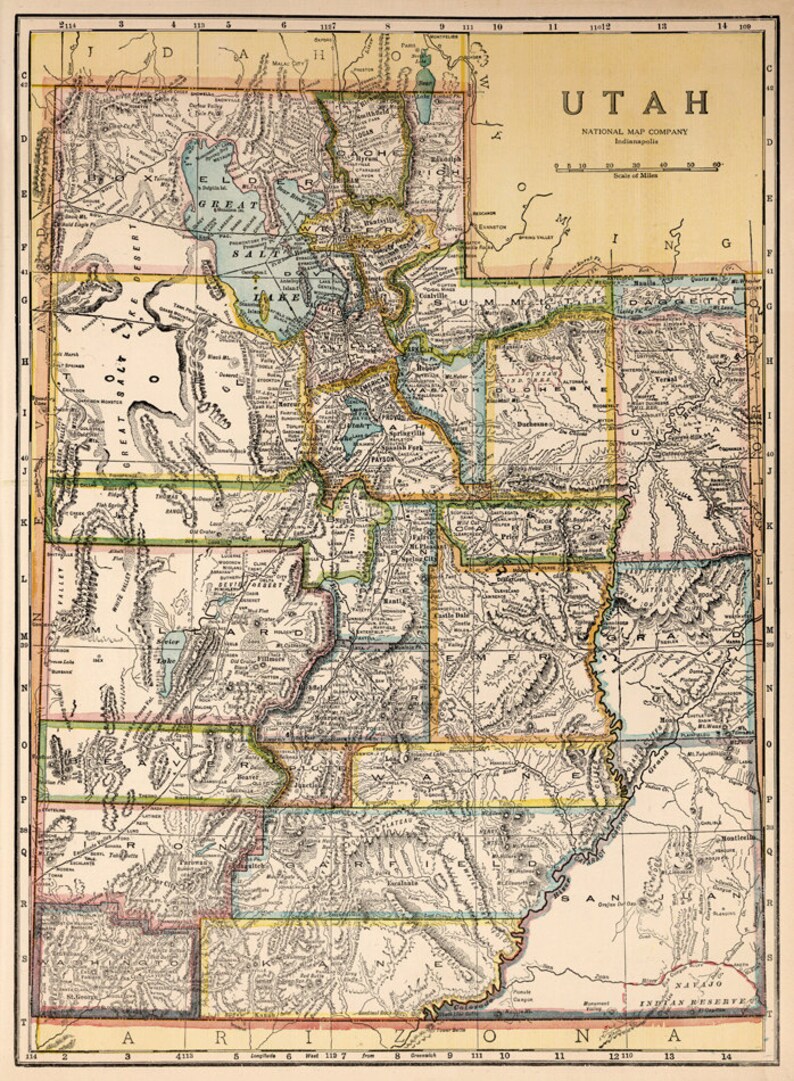 Mapa de Utah Mapa antiguo de Utah Mapas vintage - Etsy España