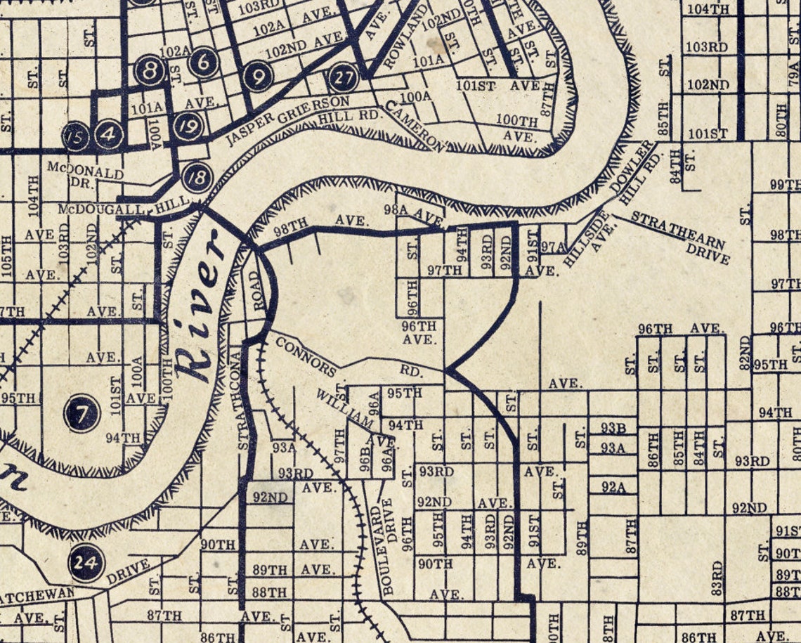 Edmonton Map - Vintage Map of Edmonton, Wall Map Print on Fine Coated ...