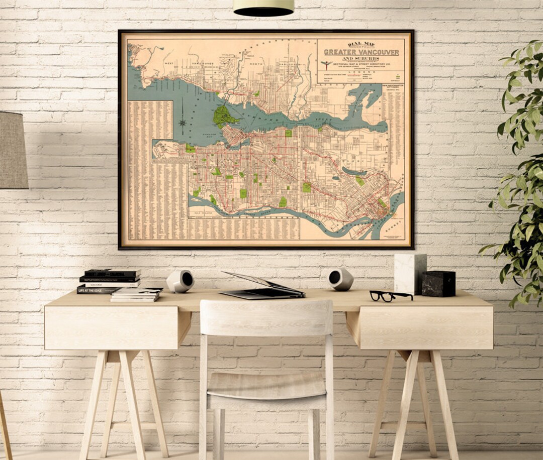 Old Map of Vancouver - Greater Vancouver and Suburbs, Large Wall Map ...